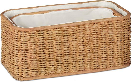 Relaxdays Buri Basket Set, 2 Woven Decorative Boxes, Lined Buri Storage ...