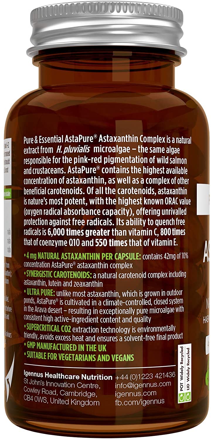 Pure & Essential Astaxanthin Complex, 42 mg Astapure Providing 4 mg H ...