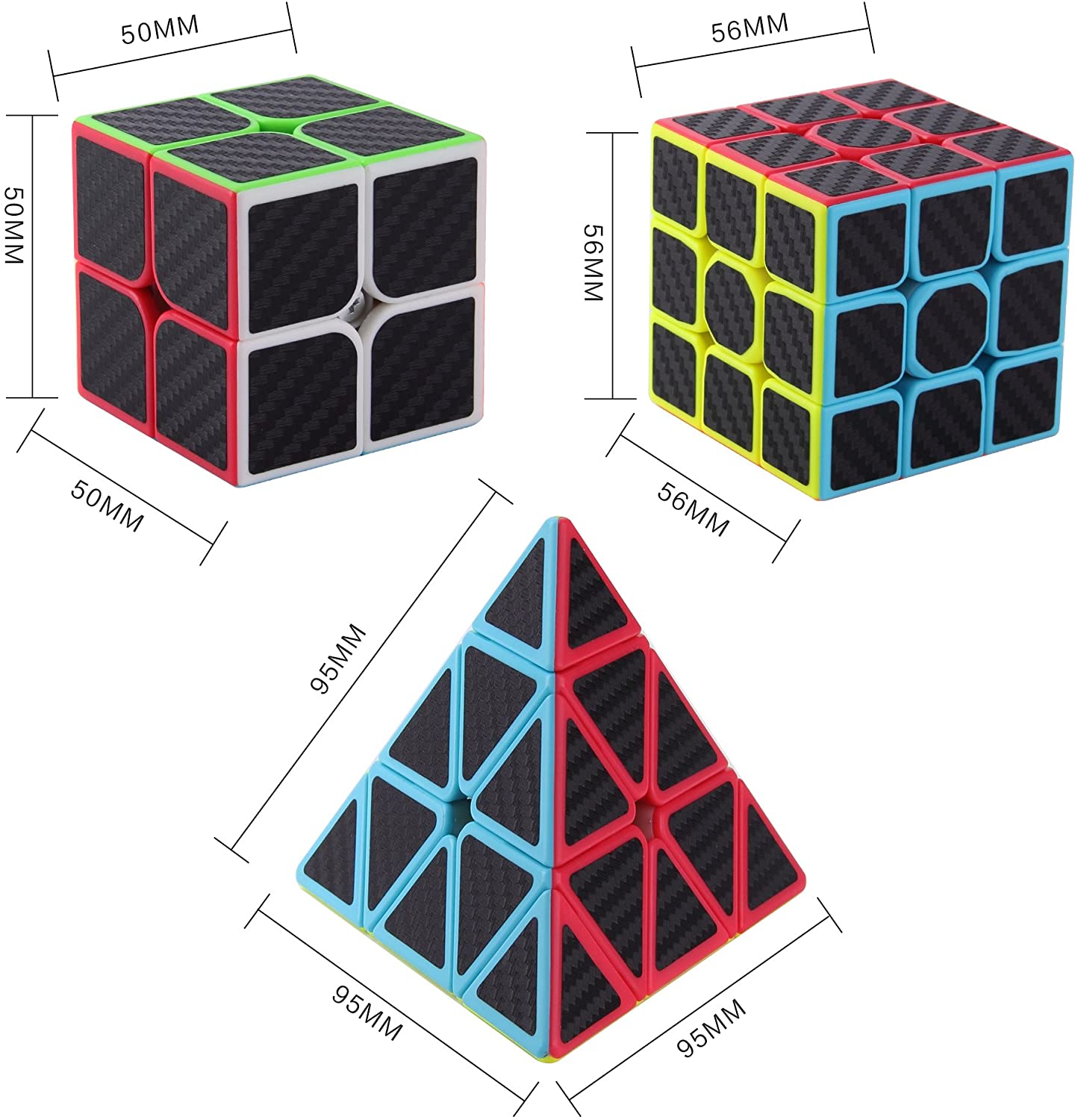 Roxenda Puzzle Cube Set, Magic Cube Set of 2x2x2 3x3x3 Pyramid Carbon ...