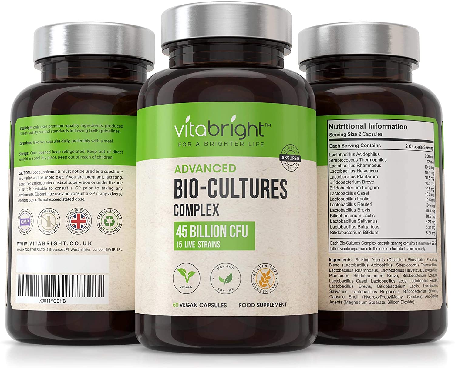 Probiotic Bio Cultures Complex – 45 Billion CFU Vegan Time Release ...