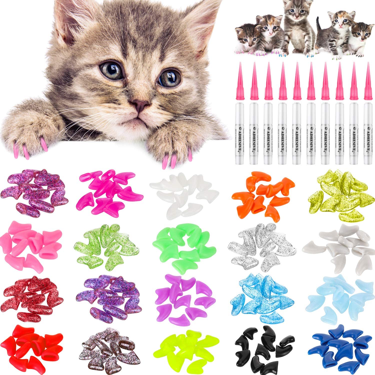 WILLBOND 200 Pieces 20 Color Cat Claw Caps Cats Paws Grooming Nail ...