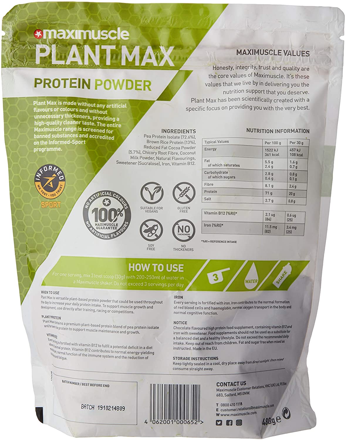 Maximuscle Plant Max | Vegan Protein Powder Sports Supplement Shake for ...