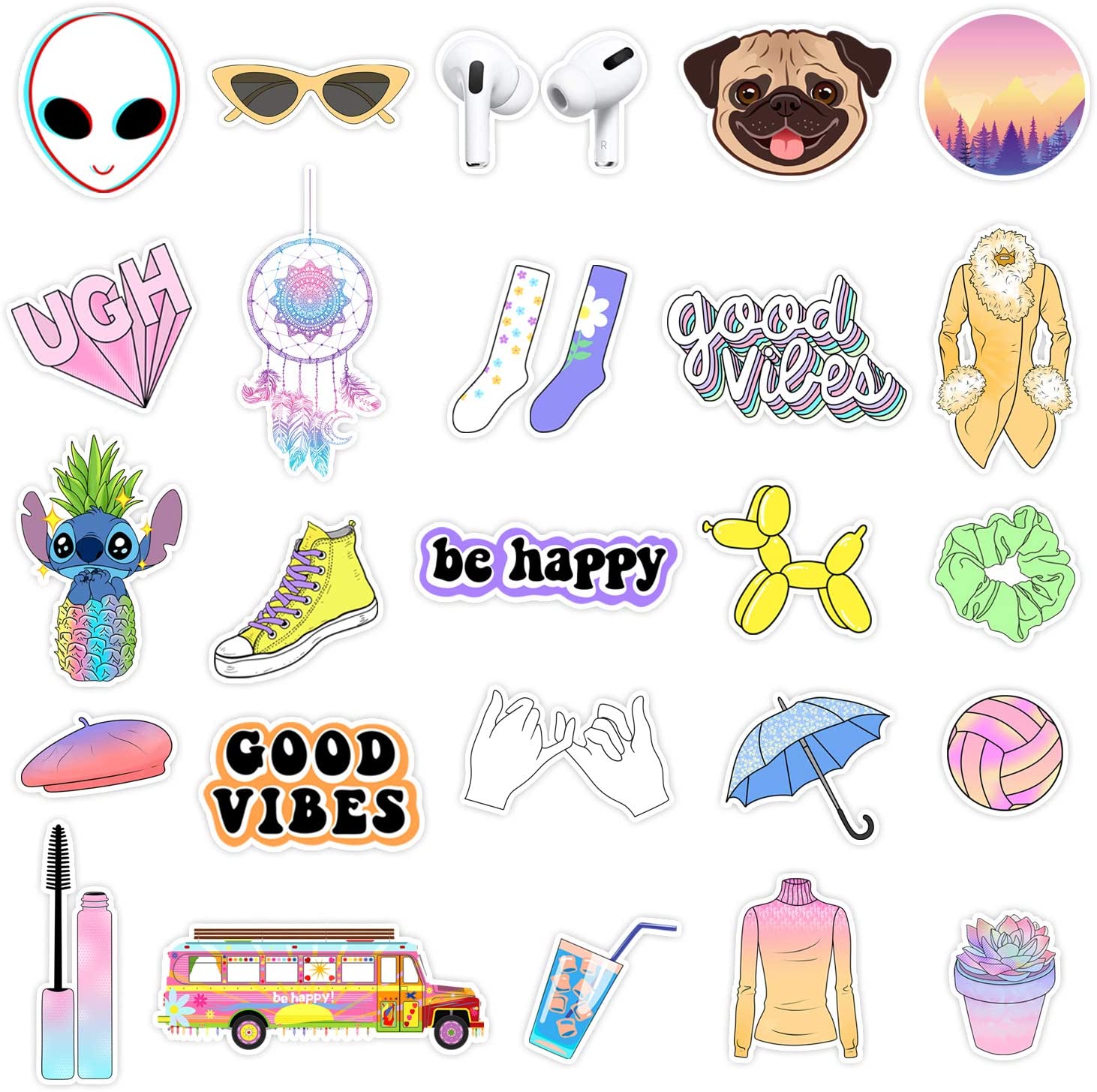 Whaline VSCO Girl Stickers, 50 Pack Vinyl Aesthetic Waterproof Decals ...