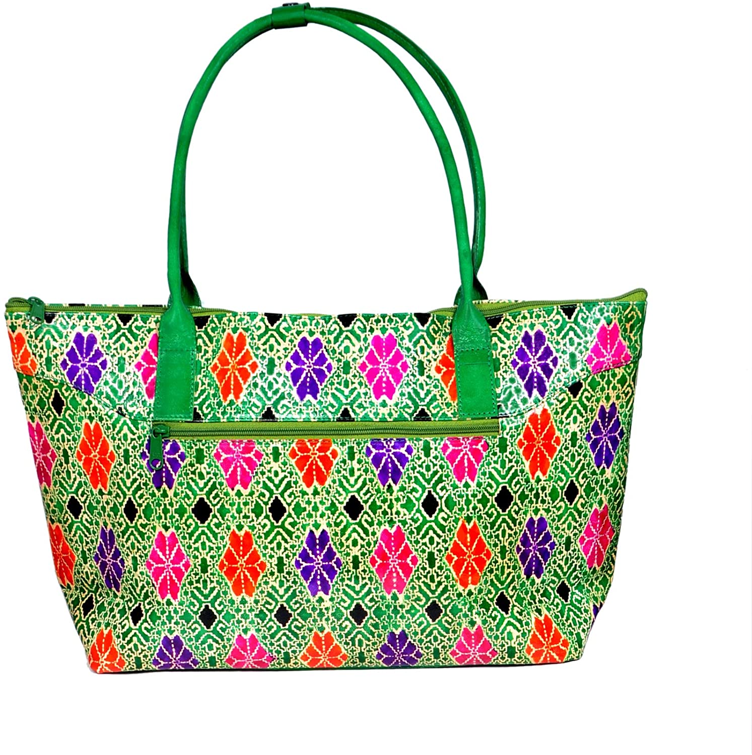 ZINT GENUINE LEATHER HAND TOOLED PAINTED SHANTINIKETAN GREEN FLORAL ...