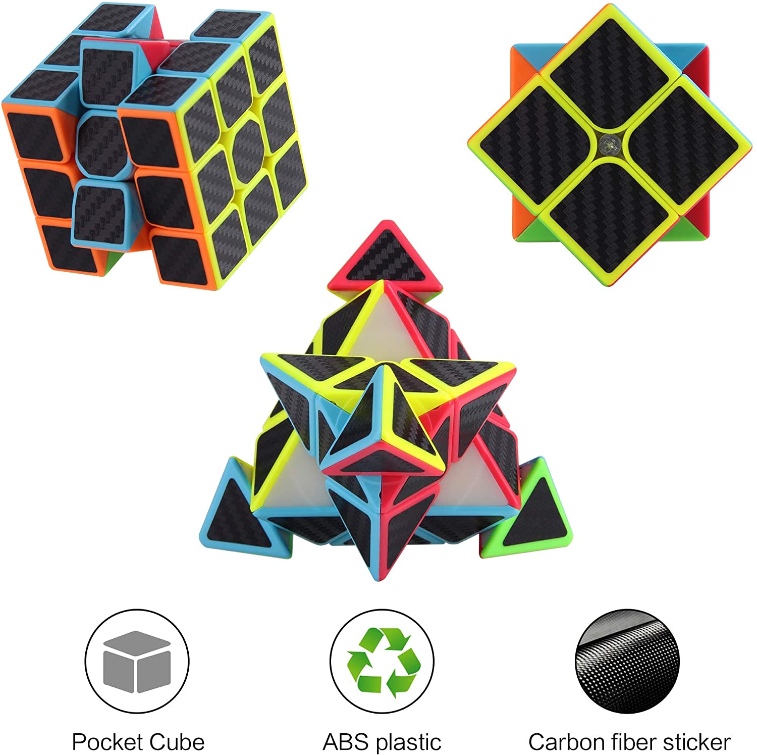 Roxenda Puzzle Cube Set, Magic Cube Set of 2x2x2 3x3x3 Pyramid Carbon ...