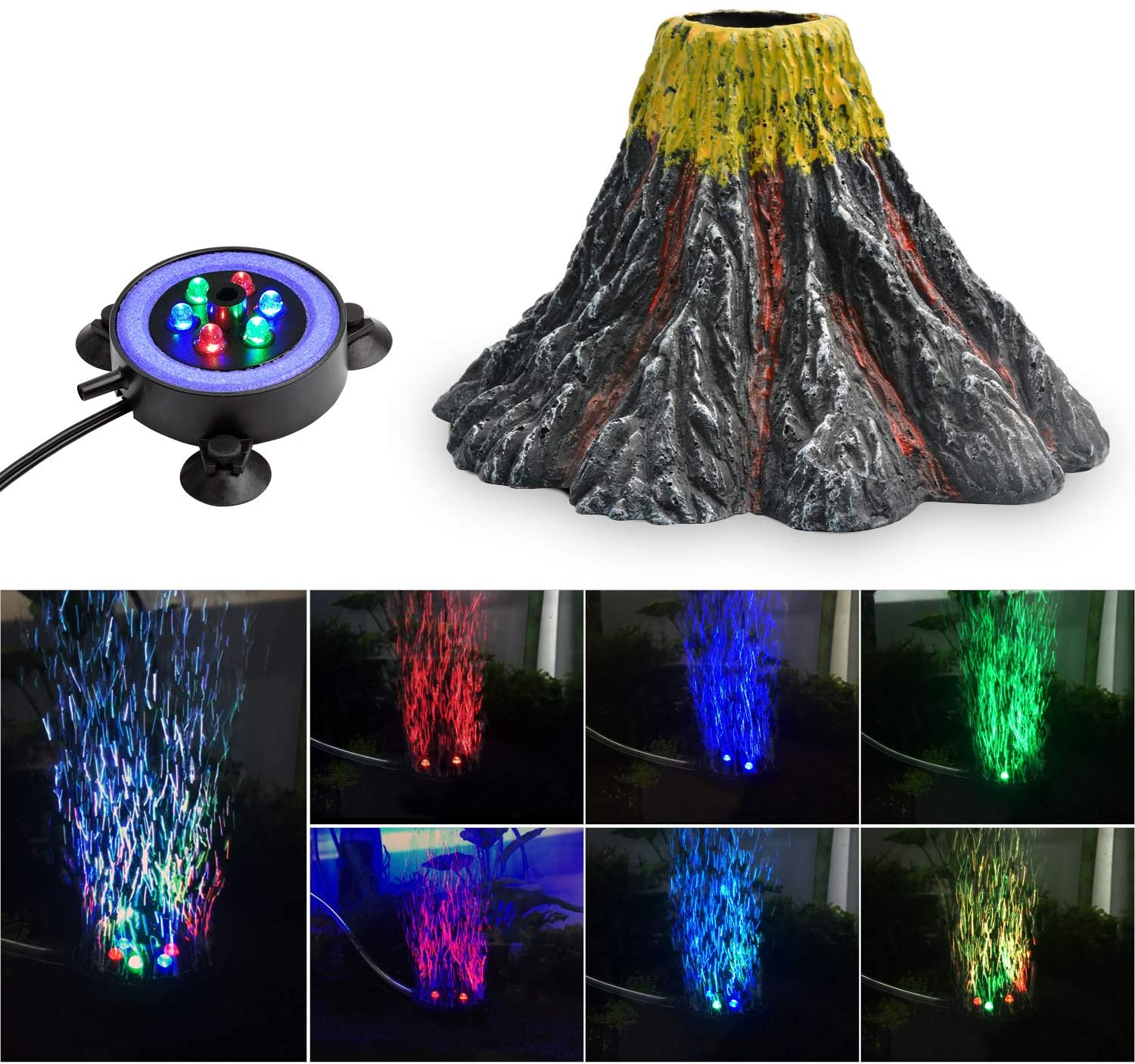 NICREW Aquarium Volcano Ornament Kit, Air Bubbler Decorations for Fish ...