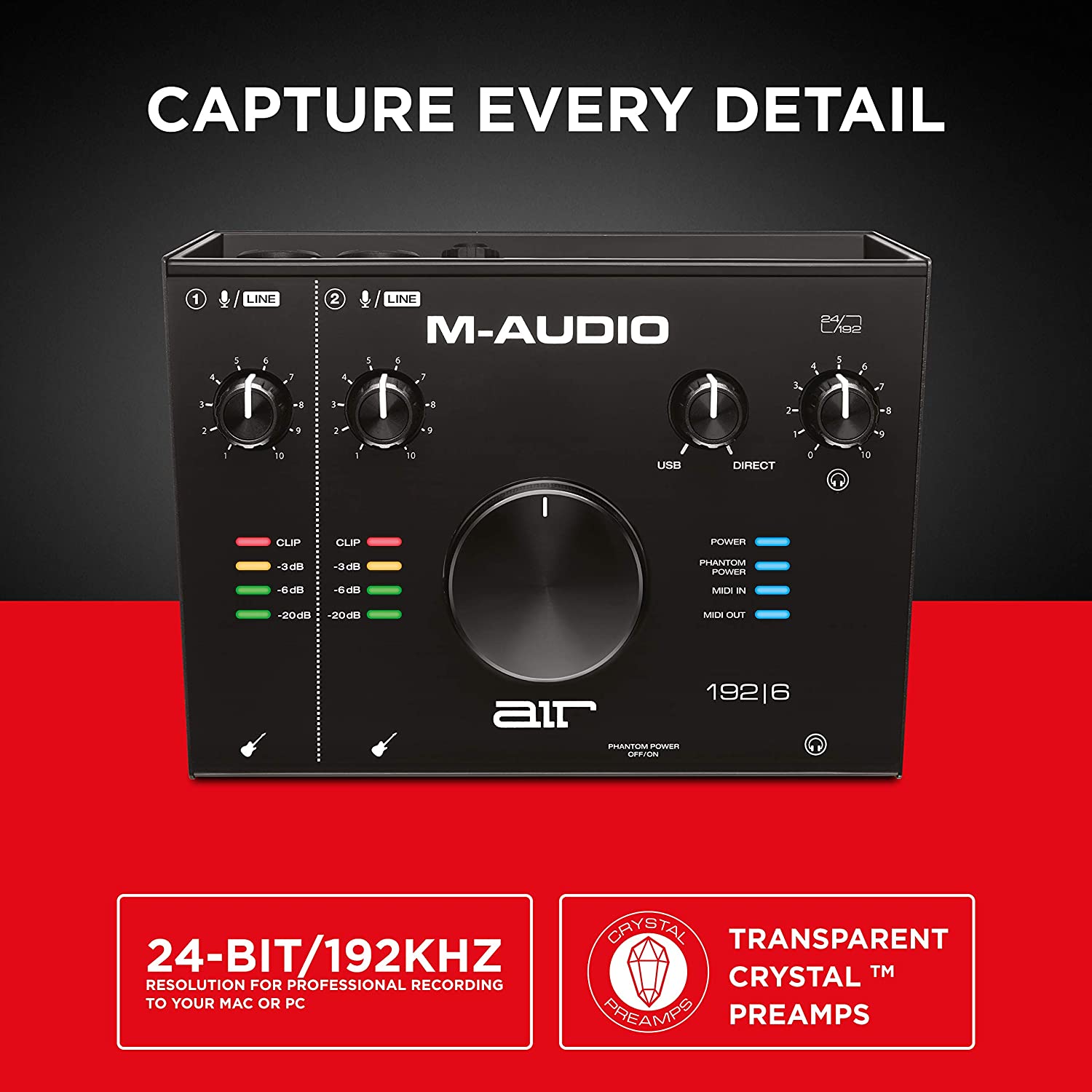M-AUDIO AIR 192×6 USB C MIDI Audio Interface for Recording Podcasting ...