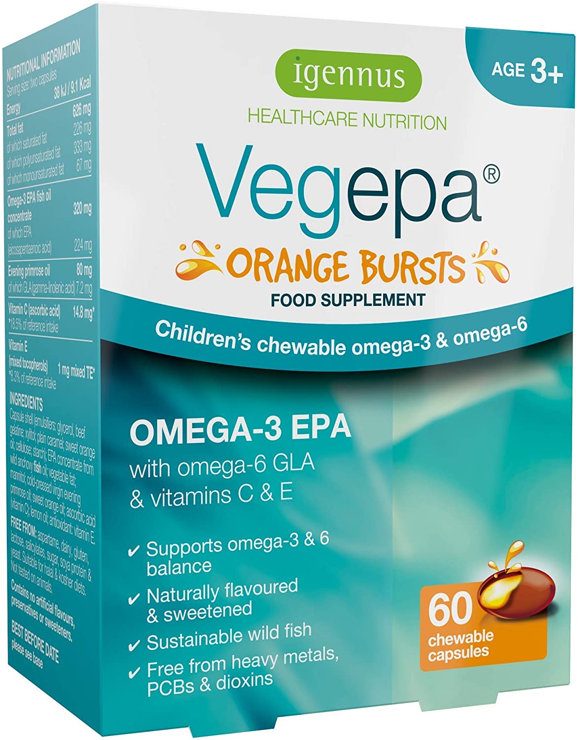 Vegepa Bursts Omega-3 high strength EPA fish oil with virgin evening ...