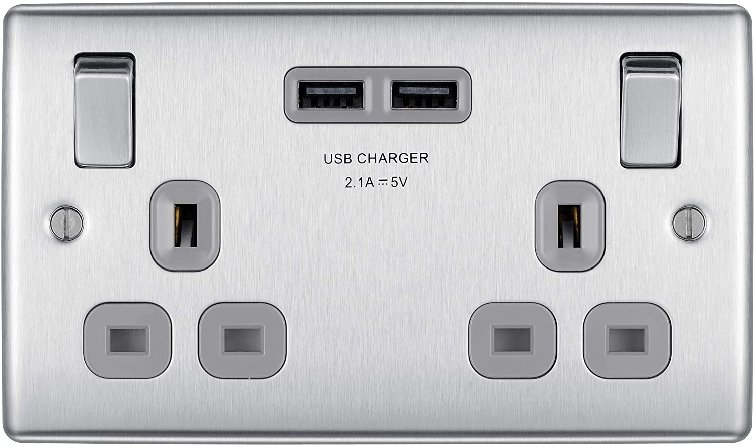 BG Electrical NBS22UG Brushed Steel Double Switched Socket with USB ...