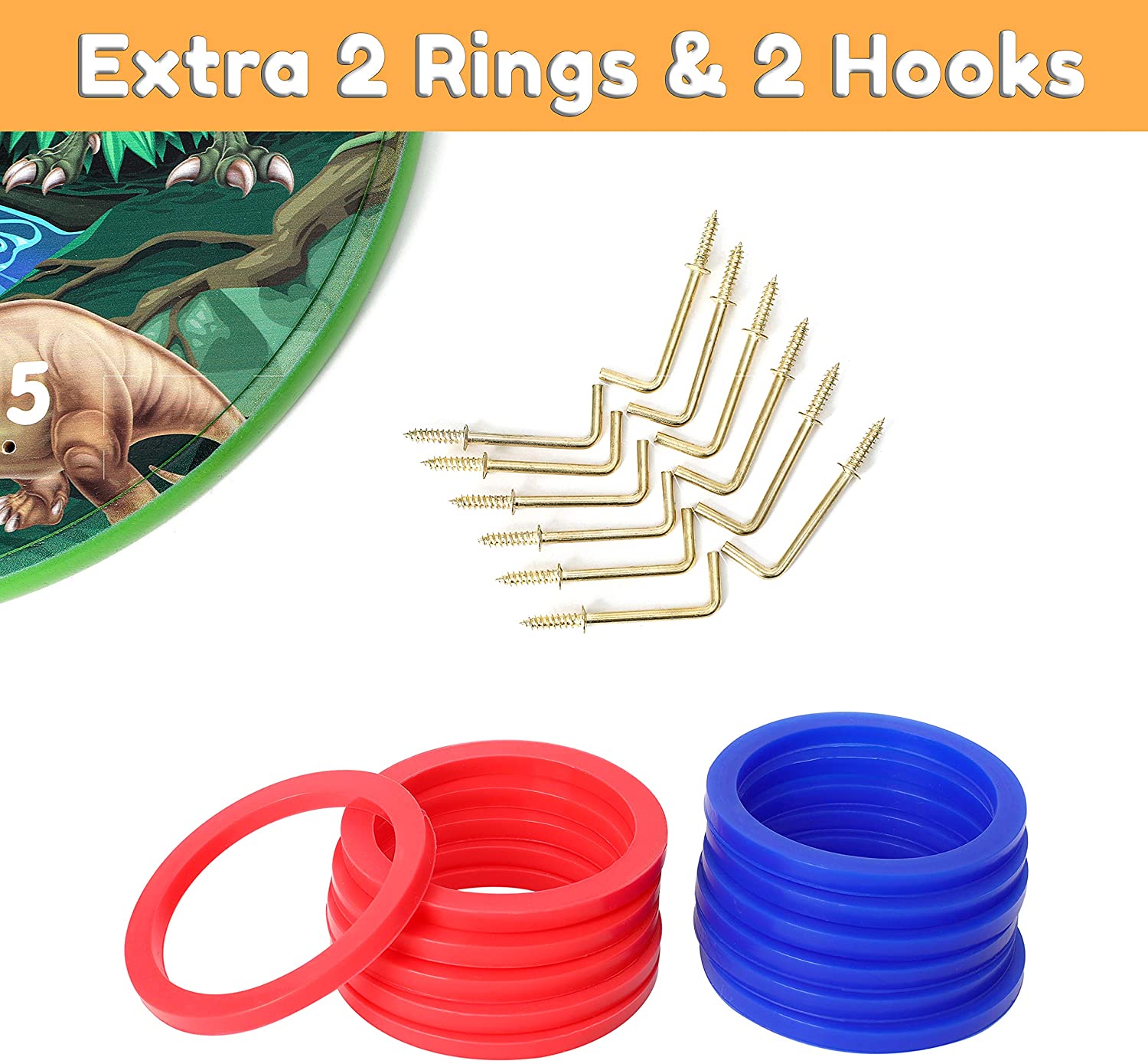 Dinosaur Hookey Ring Toss Game – Extra Hooks (15) and Rubber Rings (12 ...