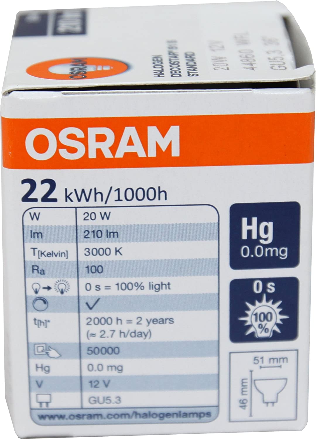 OSRAM Halogen-Reflector / DECOSTAR/ GU5.3-socket / dimmable / 12 Volt / 20 Watt / 36° beam angle ...
