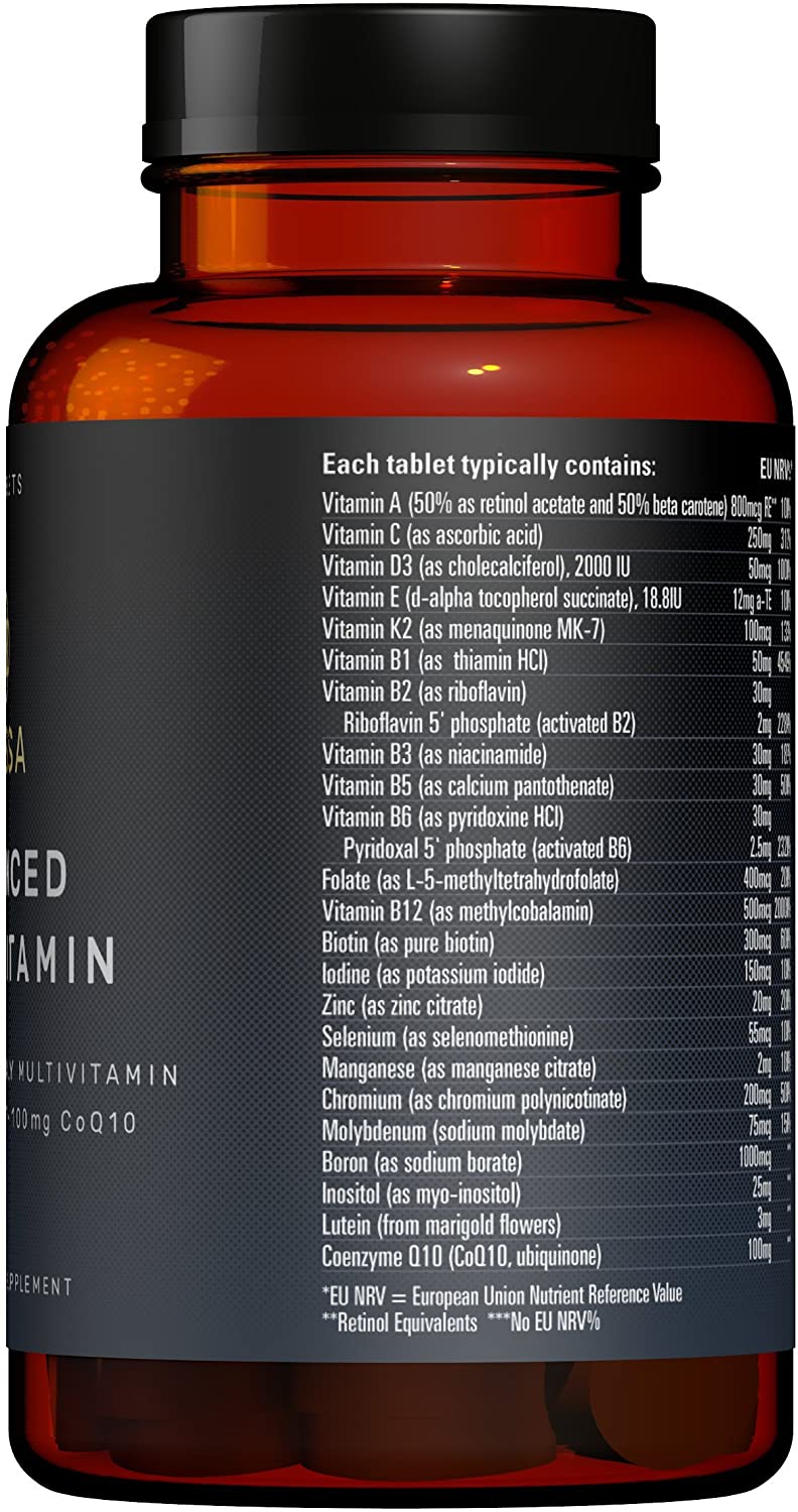 Inessa Multivitamin with CoQ10 100mg, Vitamin D3 2000 IU, K2 100mcg, B ...