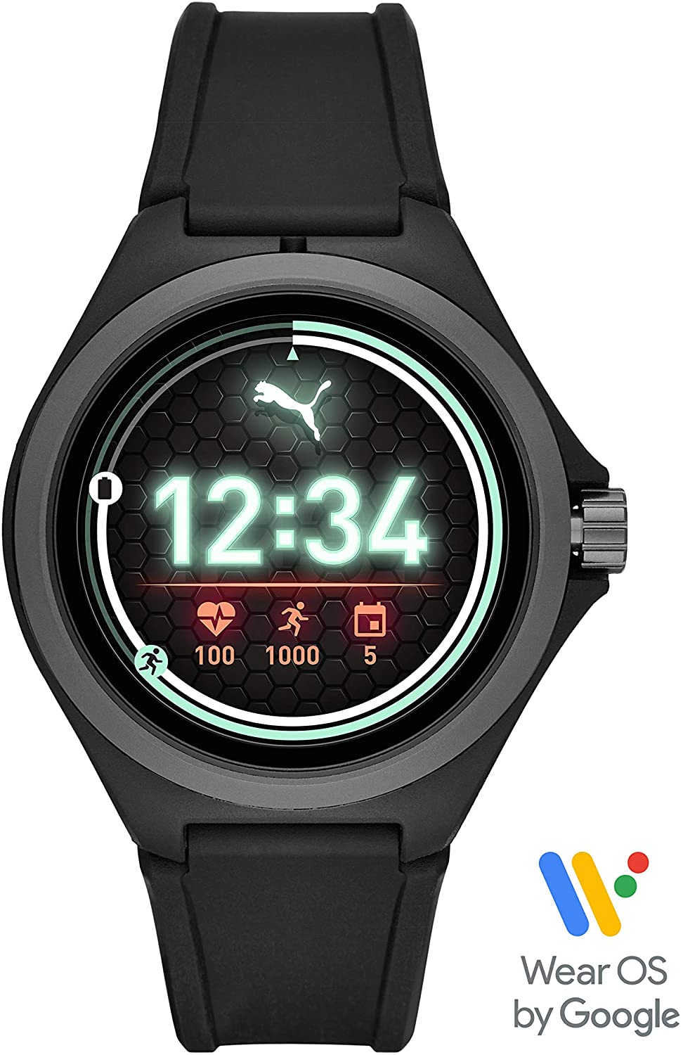 PUMA Sport – Men’s 44mm Heart Rate Smartwatch, Black Silicone Band ...
