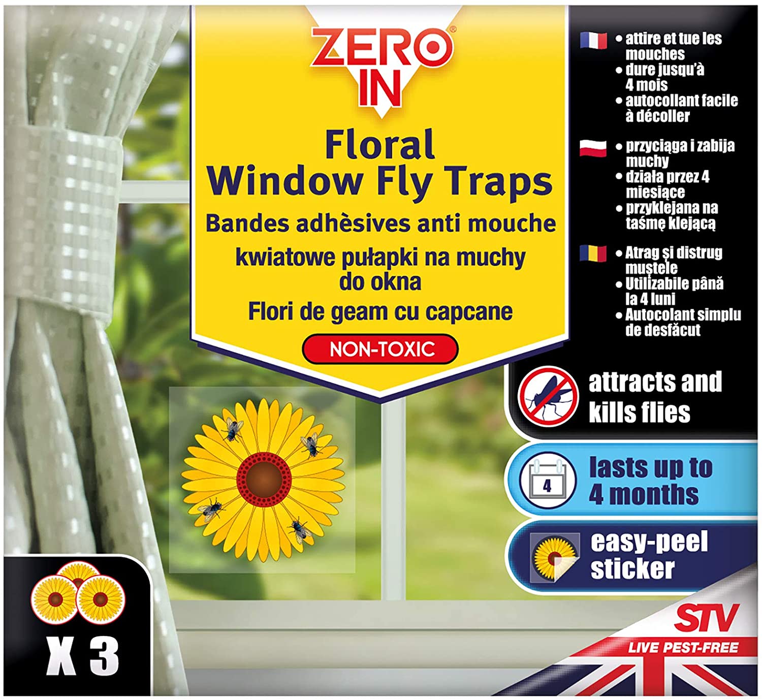 Zero in ZER011 Floral Window Fly Trap (3 Pack, Sticky Fly Traps for ...