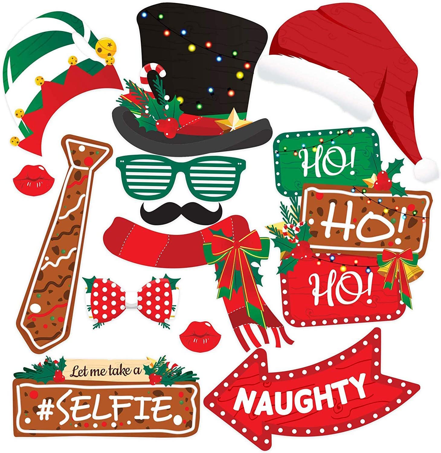 SZSMART Christmas Photo Booth Props 38pcs DIY Christmas Photo Props ...