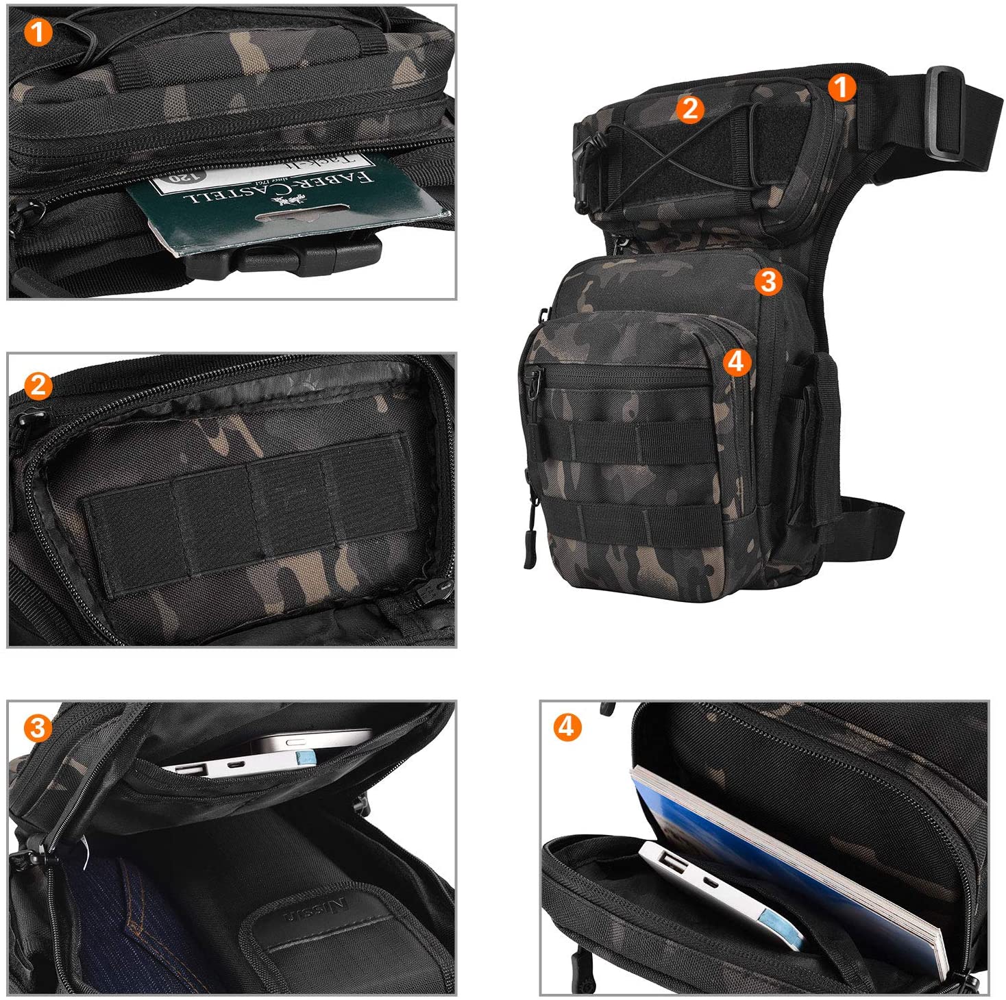 HUNTVP Military Tactical Molle Drop Leg Bag Utilitary Pouch Cross Over ...