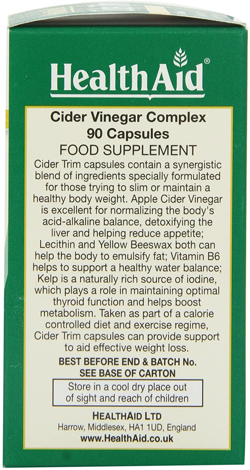 HealthAid Cider Trim – Lecithin, Apple Cider Vinegar – 90 Capsules ...
