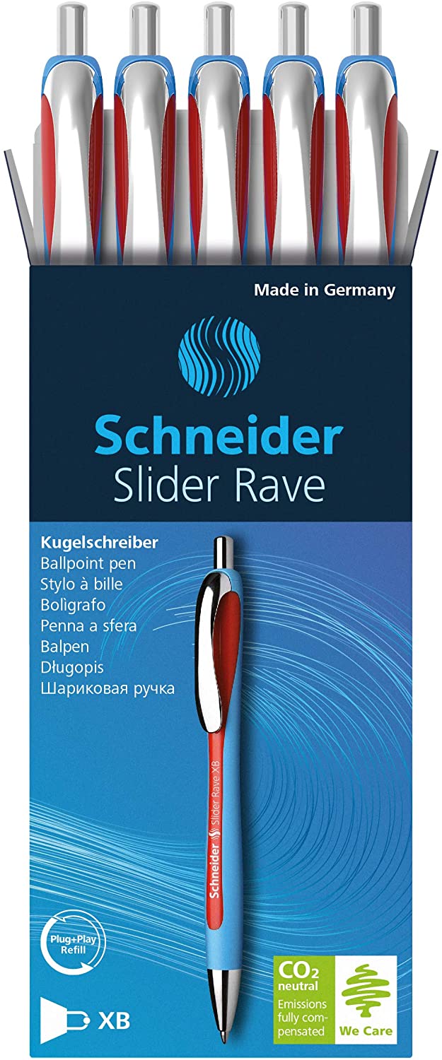Schneider Pen Slider Rave Red Clip-on Retractable Ballpoint Pen Extra ...