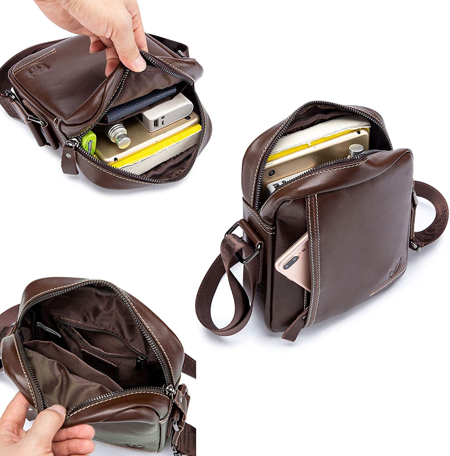 BAGTECH Men Small Leather Bag, Vintage Shoulder Bag Casual Satchel ...