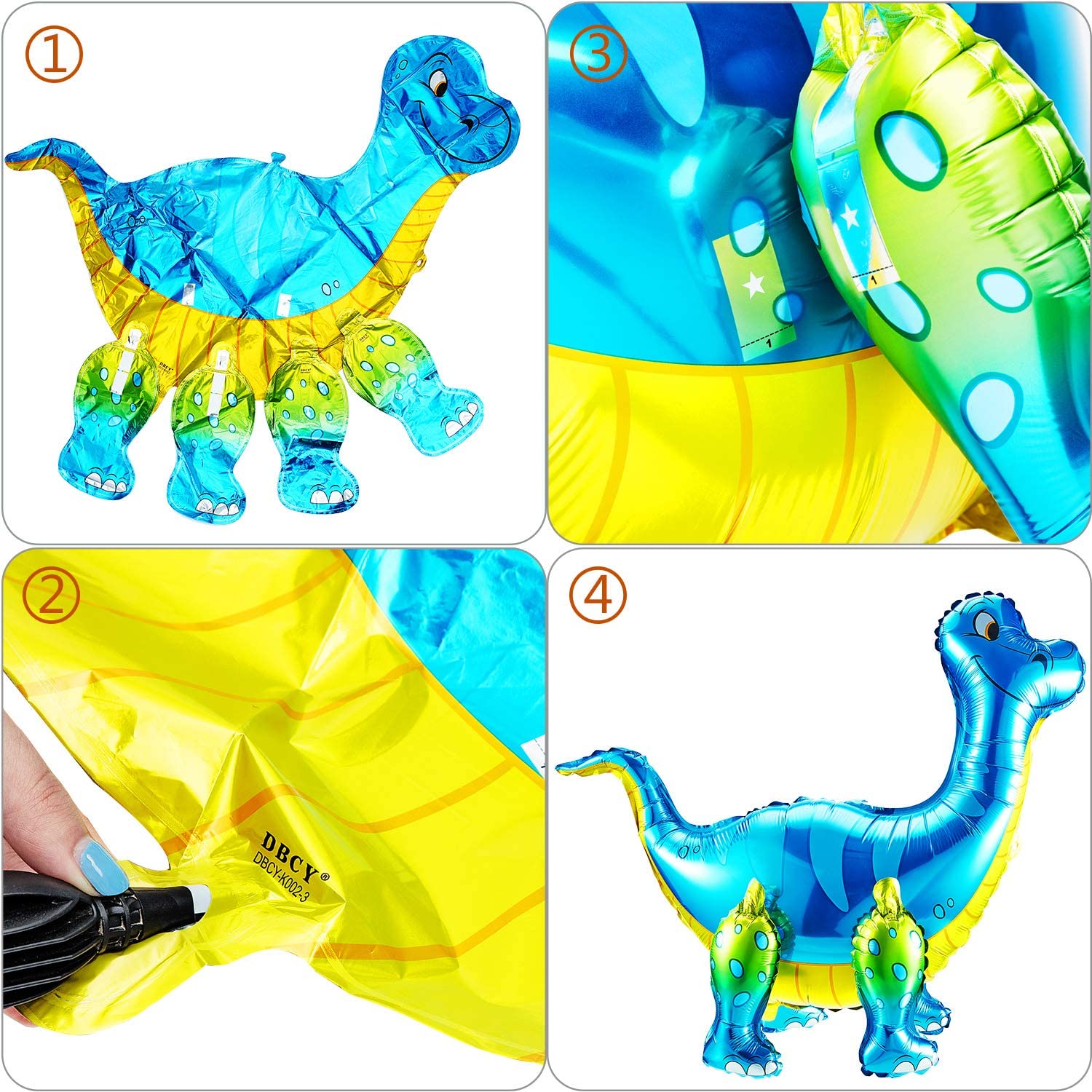 Gejoy 3 Pieces 3D Dinosaur Balloons Standing Dinosaur Balloons Foil ...
