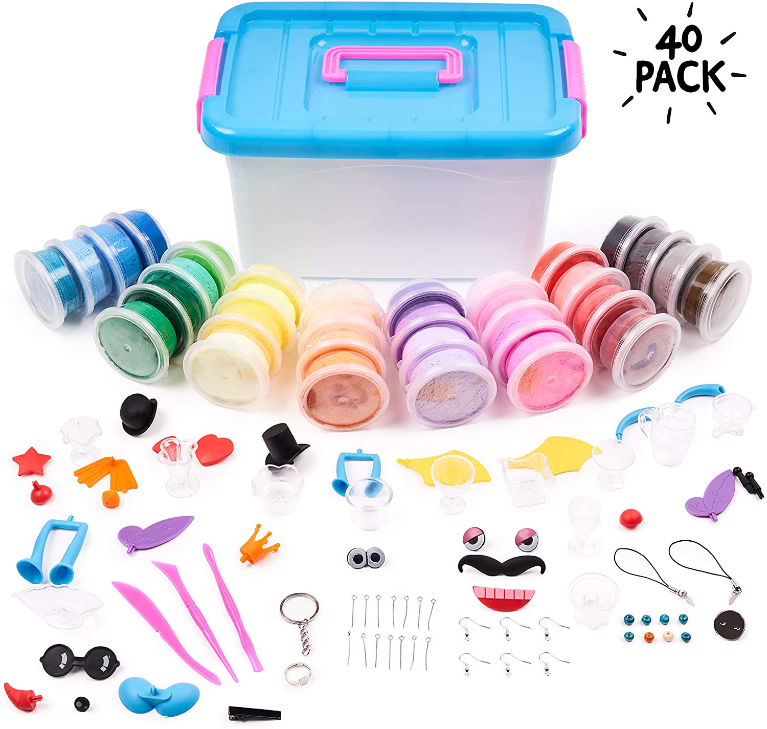 THE TWIDDLERS – 40 Magic Clay Tubs Modelling Kit – Tools, Storage box ...