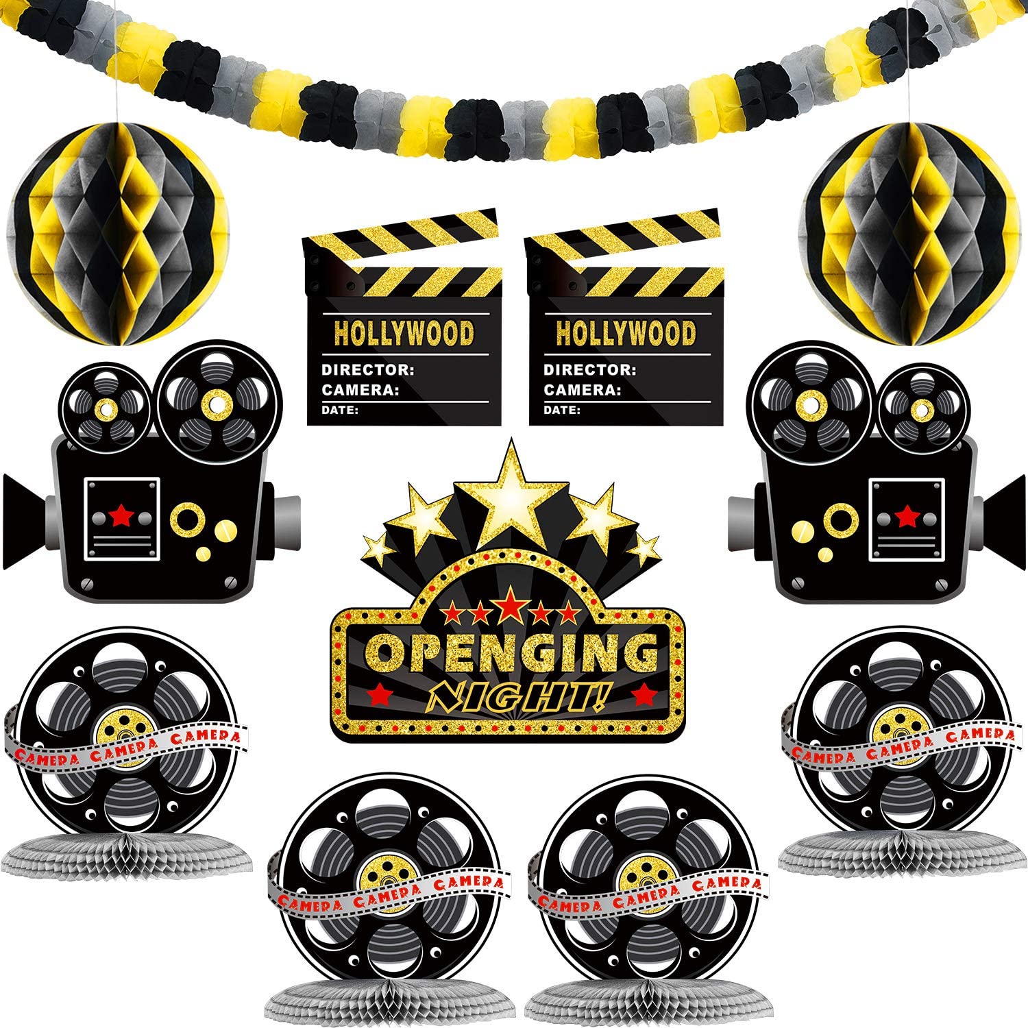 Boao 12 Pieces Hollywood Party Decorations Kit Include Paper Garland ...