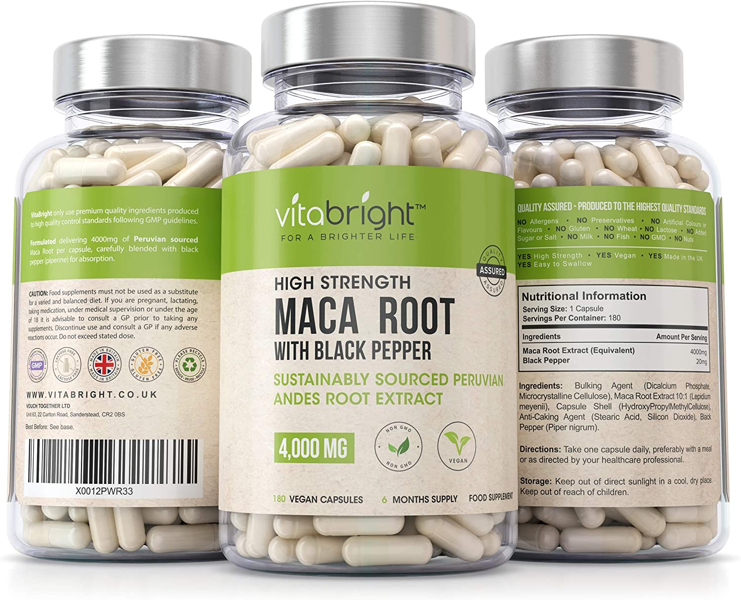 Maca Root Capsules 4000mg – 180 Vegan Max Strength Capsules – 6 Month ...