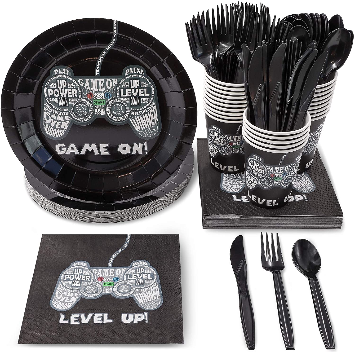 Disposable Dinnerware Set – Serves 24 – Video Game Theme Party Pack ...