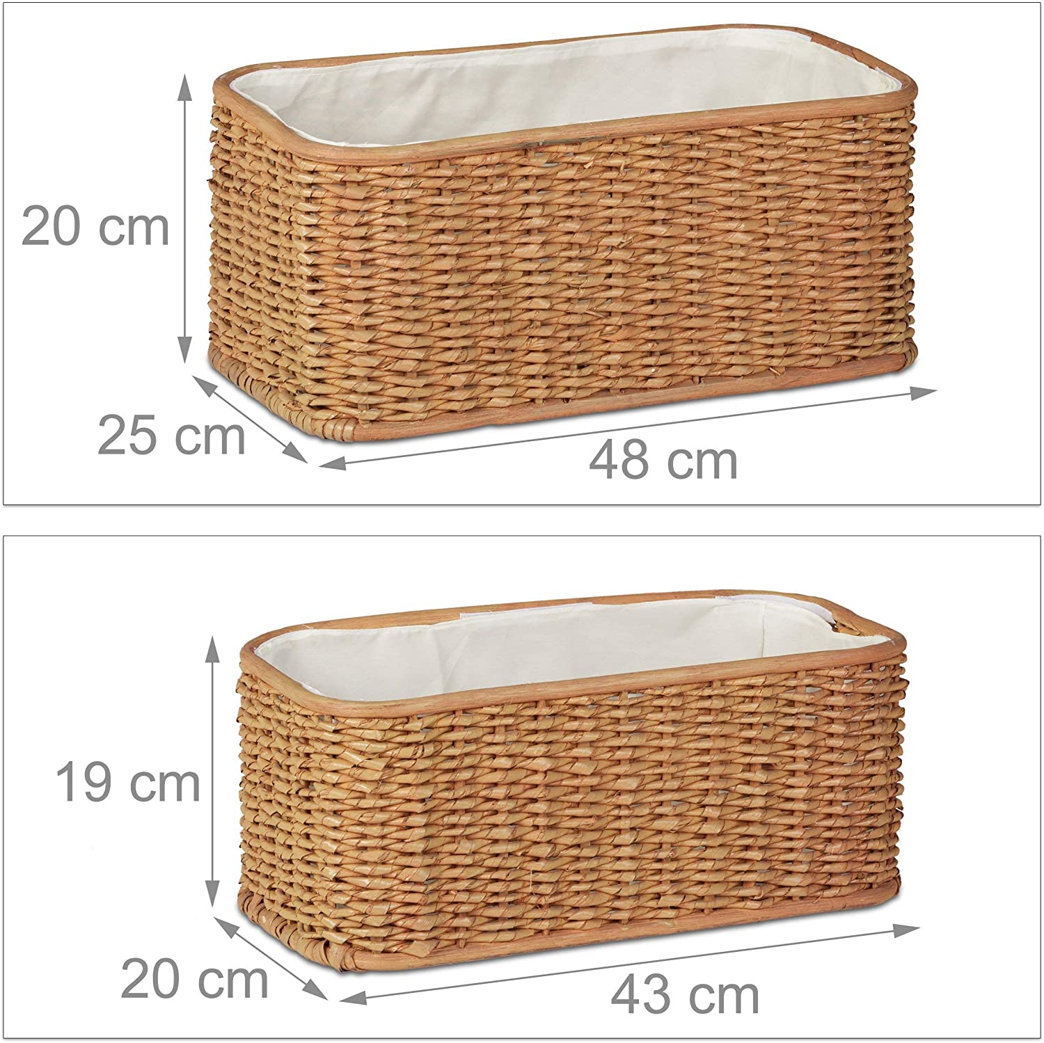Relaxdays Buri Basket Set, 2 Woven Decorative Boxes, Lined Buri Storage ...