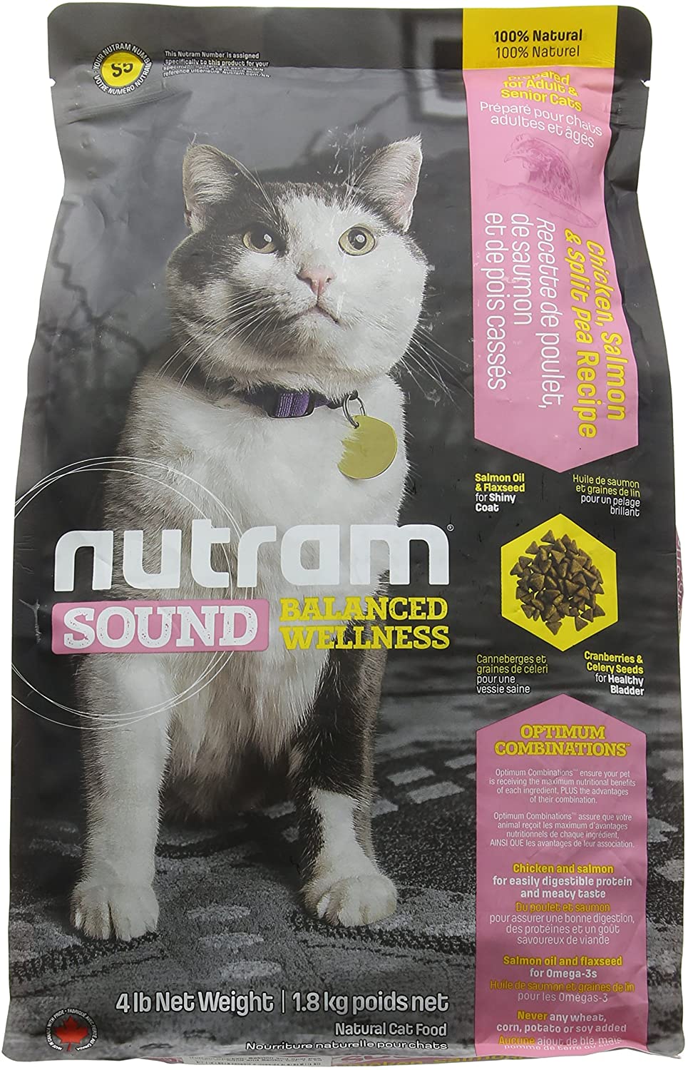 Nutram Complete Dry Adult and Senior Cat Food Chicken Salmon and Split ...