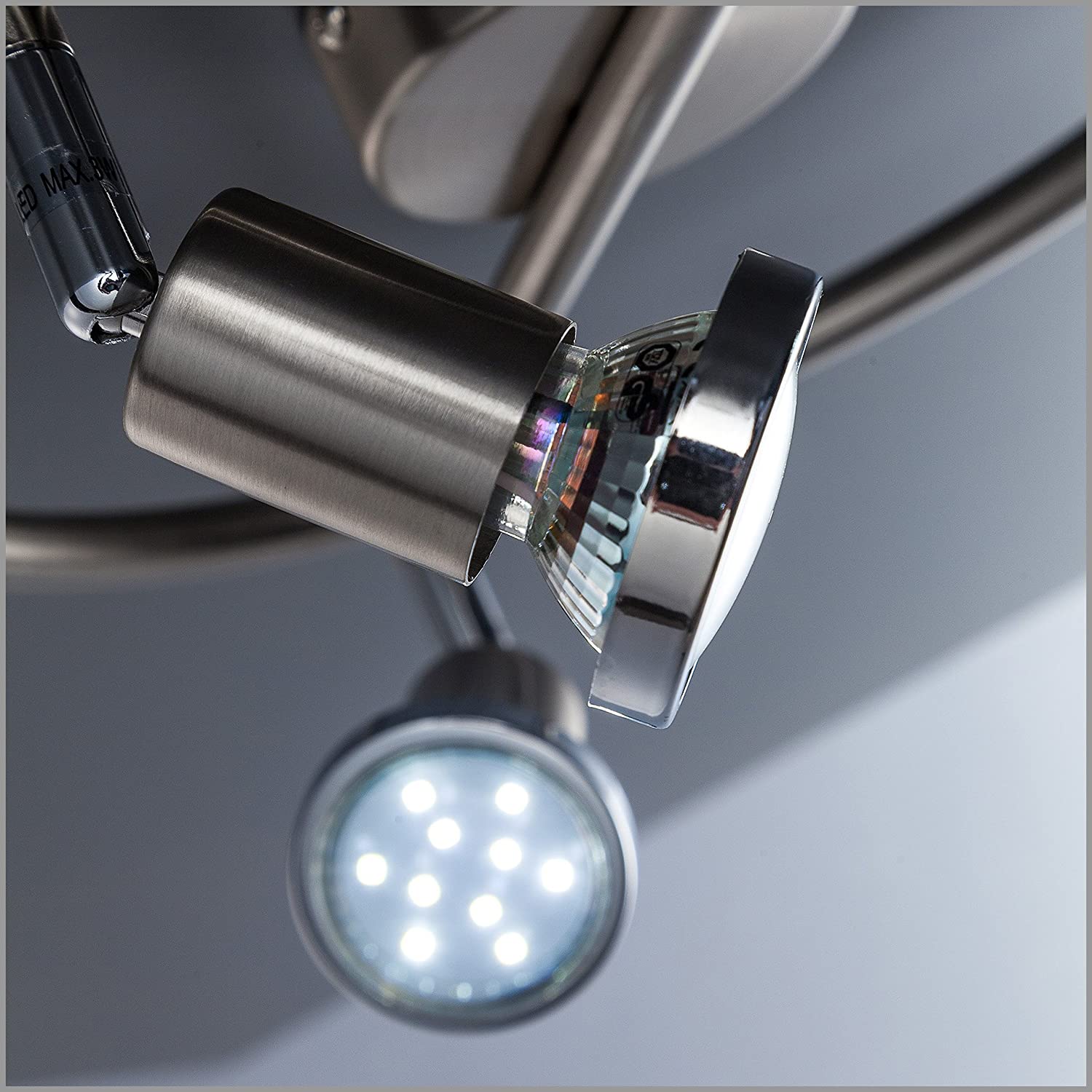 B.Kt LED 3 spots ceiling spotlight, rotatable spots, 3 x 3W GU10 bulbs ...