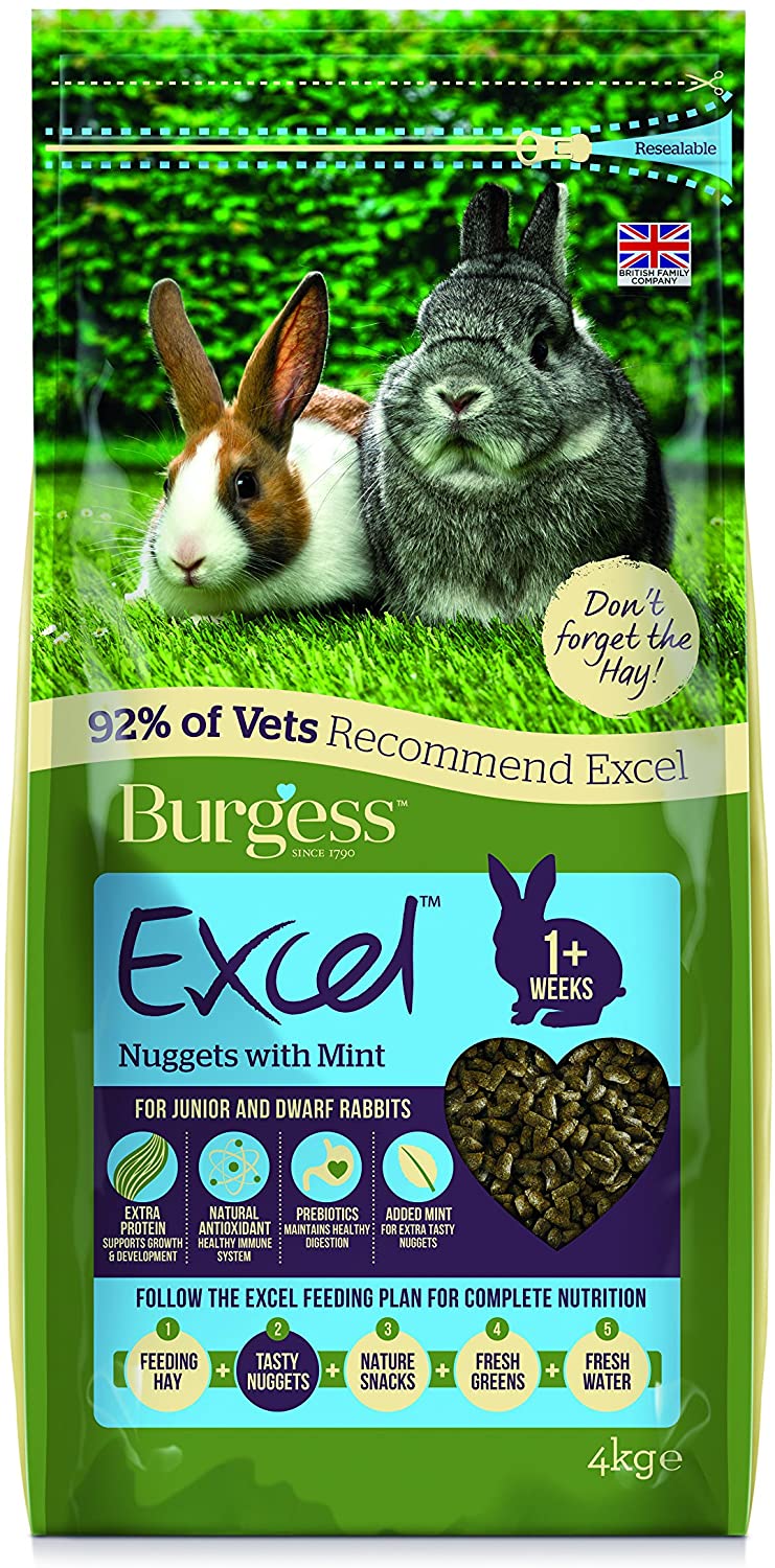 Burgess Excel Junior and Dwarf Nuggets with Mint Rabbit Food 4 kg ...