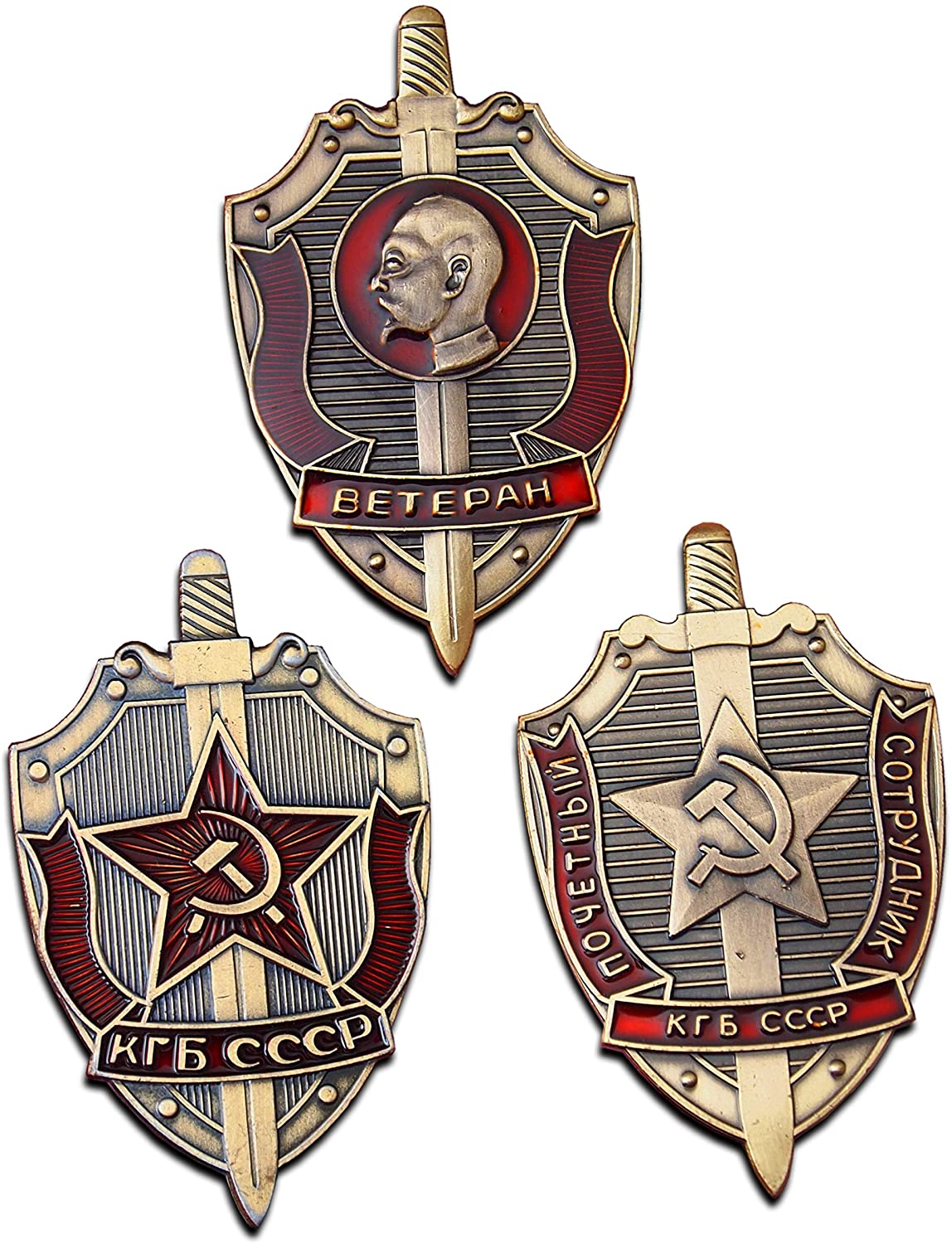 Trikoty KGB Russian Set 3x Badge Soviet Communist Sickle & Hammer ...