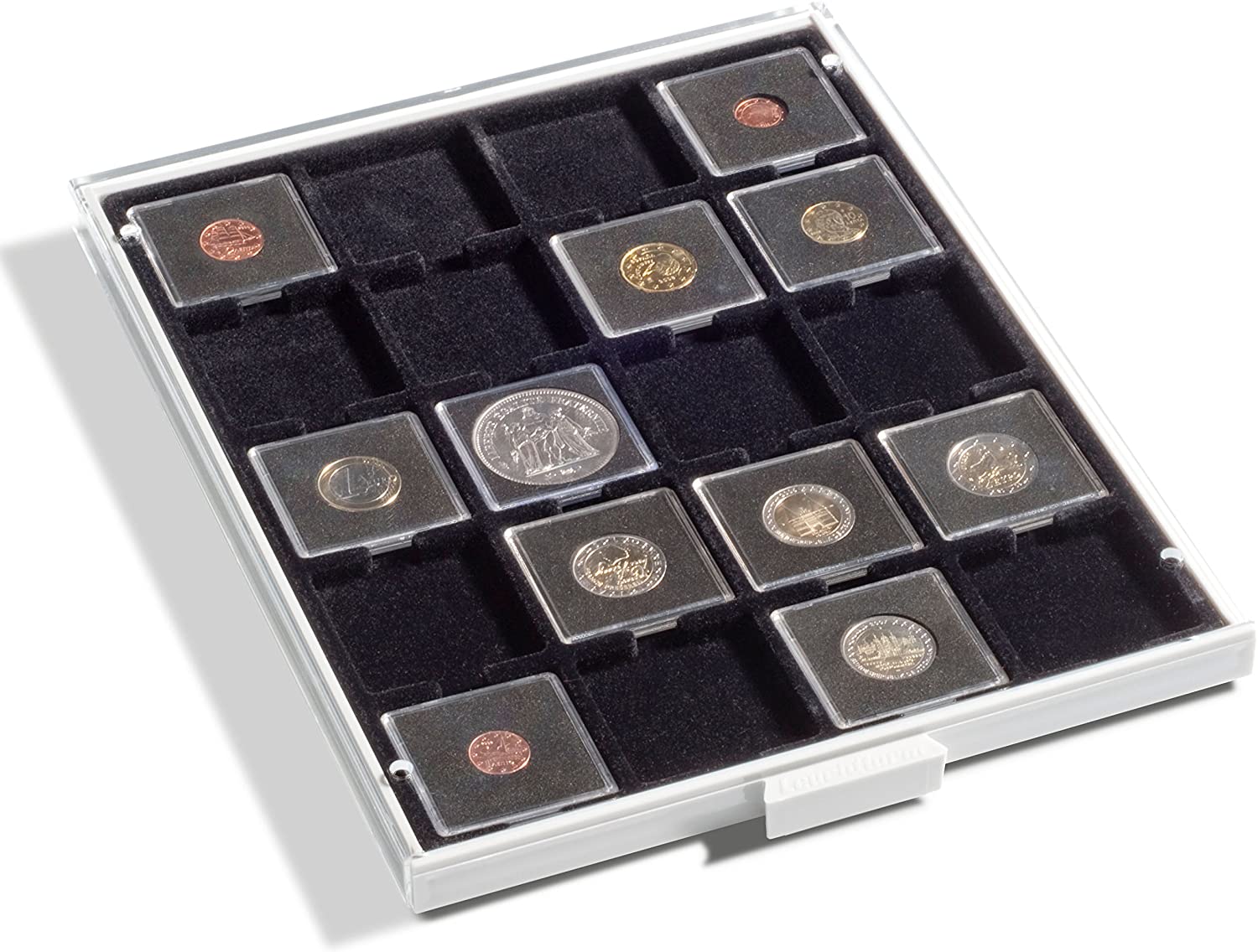 Lighthouse coin box QUADRUM, 20 square compartments up to 50 mm Ø ...