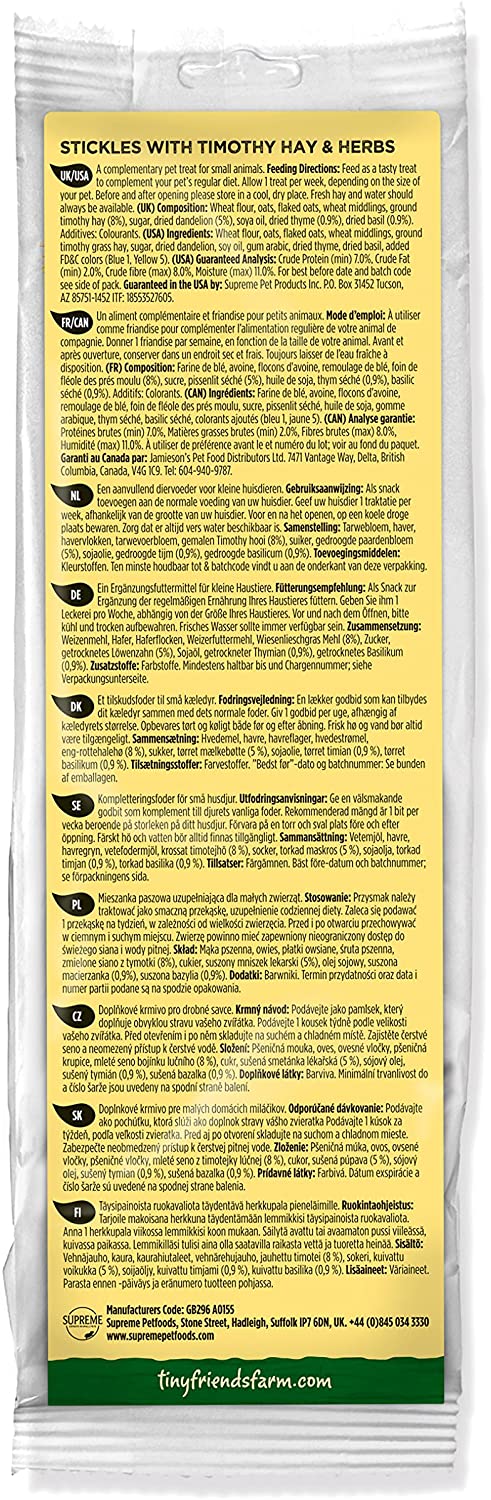 Supreme Petfoods Tiny Friends Farm Timothy Hay and Herb Stickles 100g ...