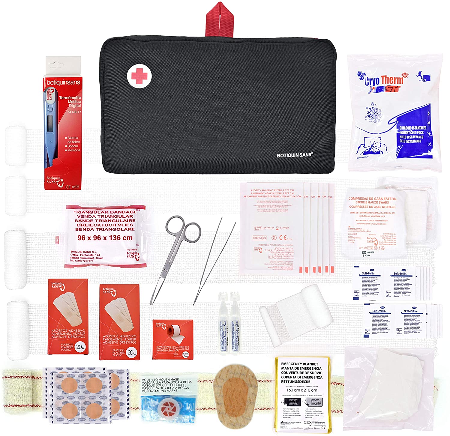 First Aid Kit PREMIUM with 120 items (digital thermometer, antiseptic ...