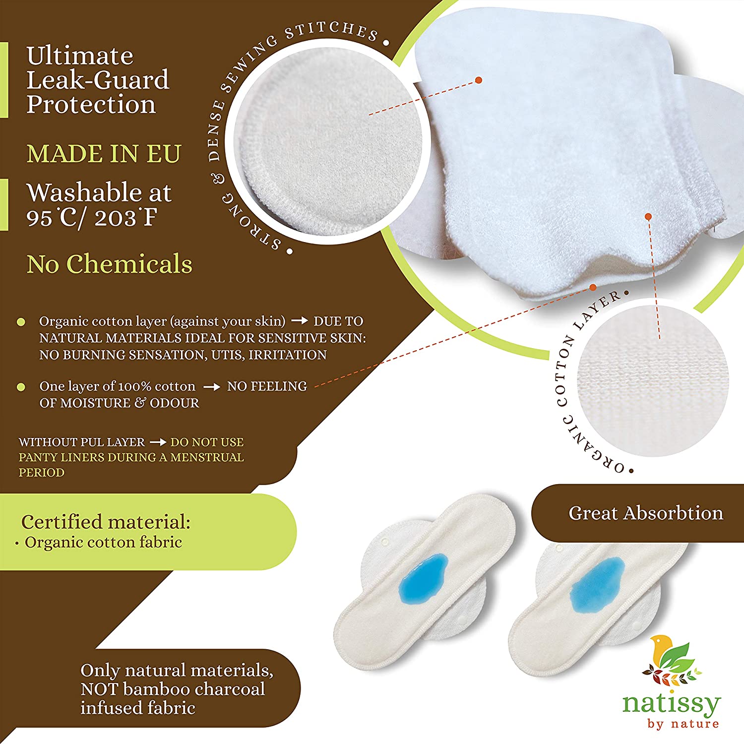 Reusable Panty Liners Thin, 7-Pack (S) Organic Cotton Washable Panty ...