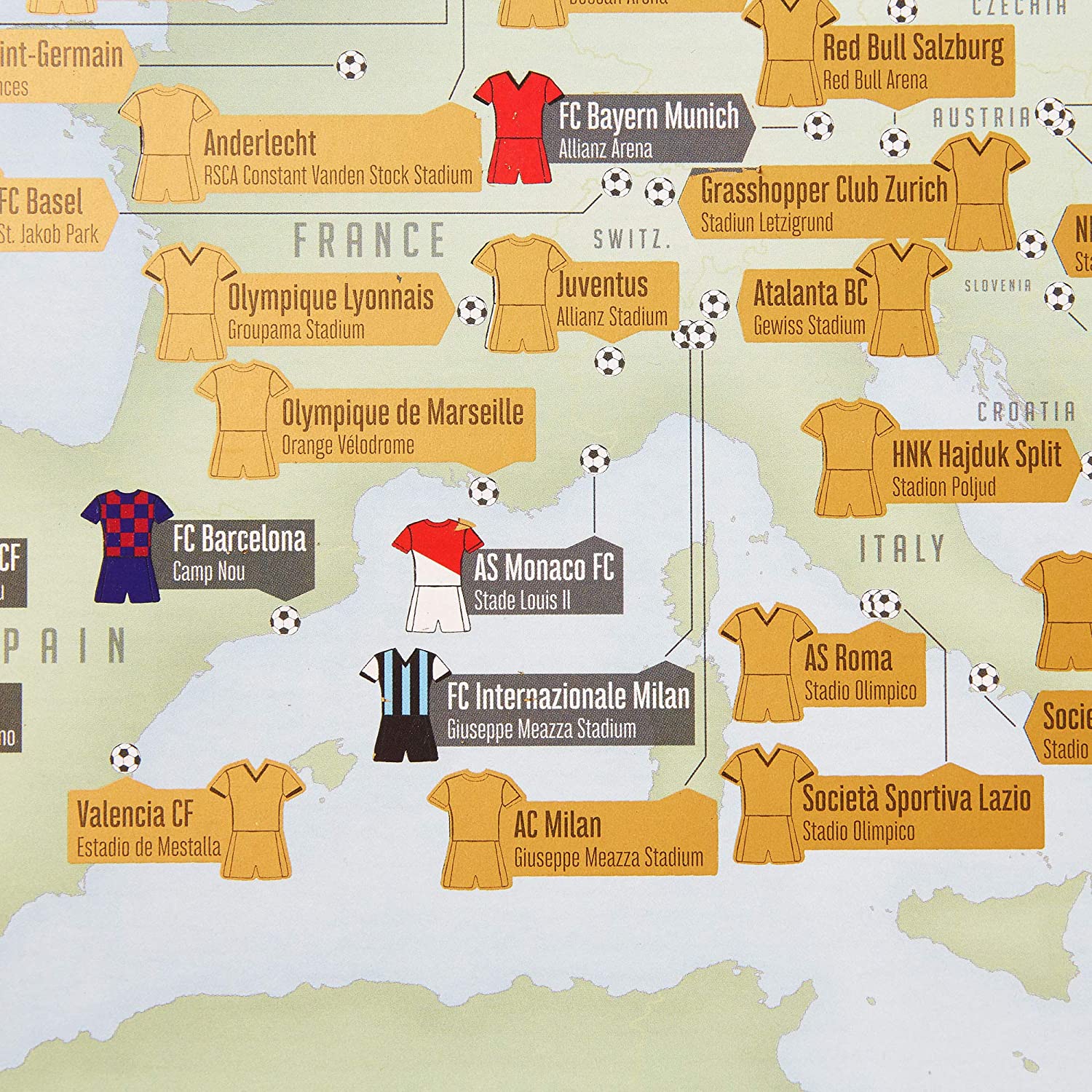 Scratch Off European Football Gift Grounds Map Poster – 59.4cm (w) x ...