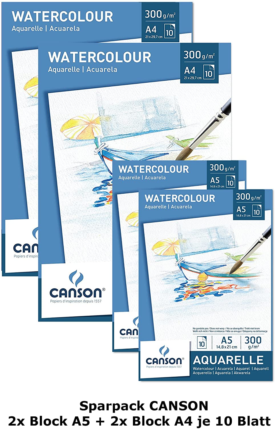 Canson watercolour paper 300 gsm, watercolour block, 10 sheets white ...