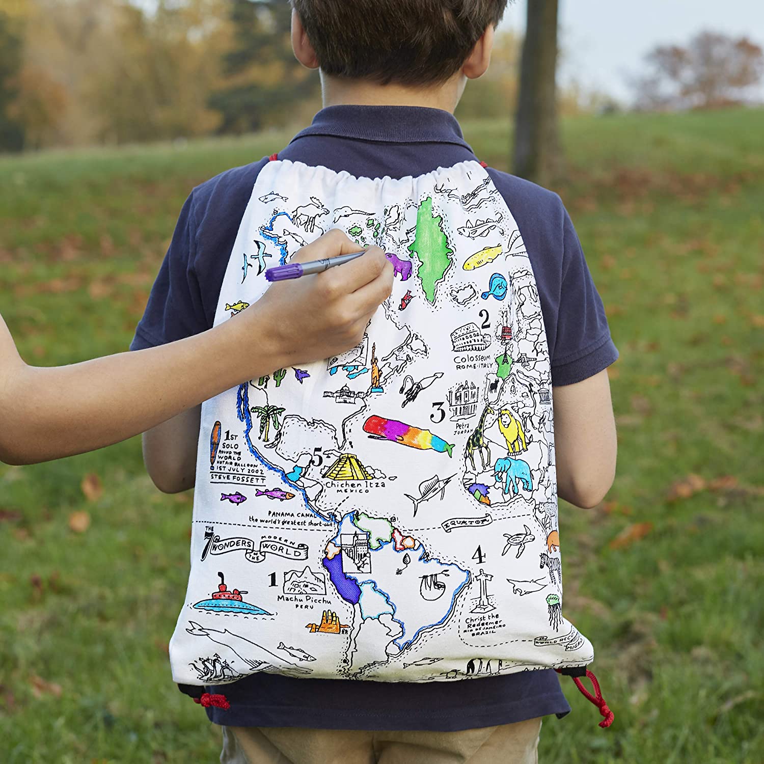 eatsleepdoodle World Map Drawstring Backpack – Colour Your Own Map ...