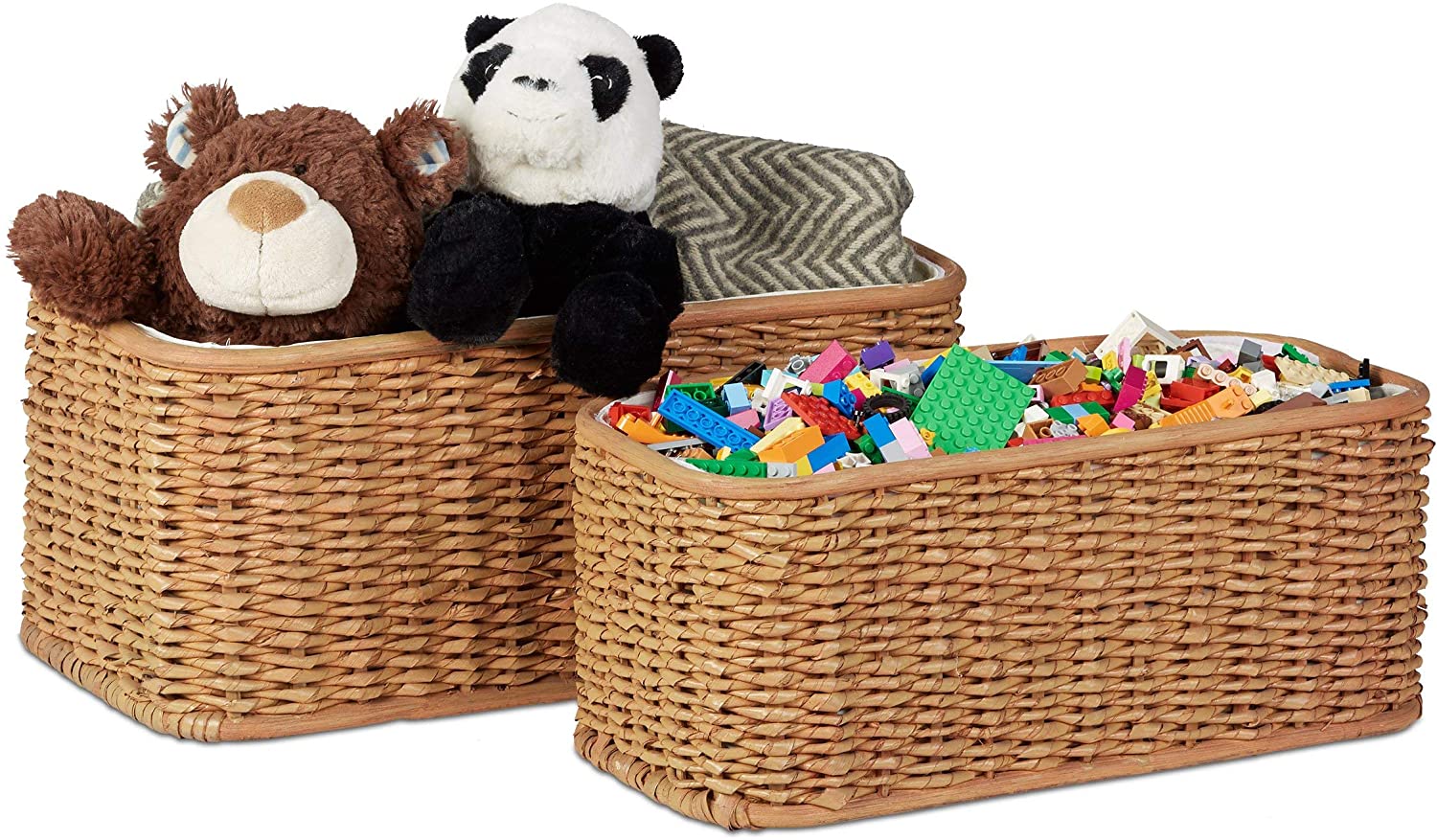 Relaxdays Buri Basket Set, 2 Woven Decorative Boxes, Lined Buri Storage ...