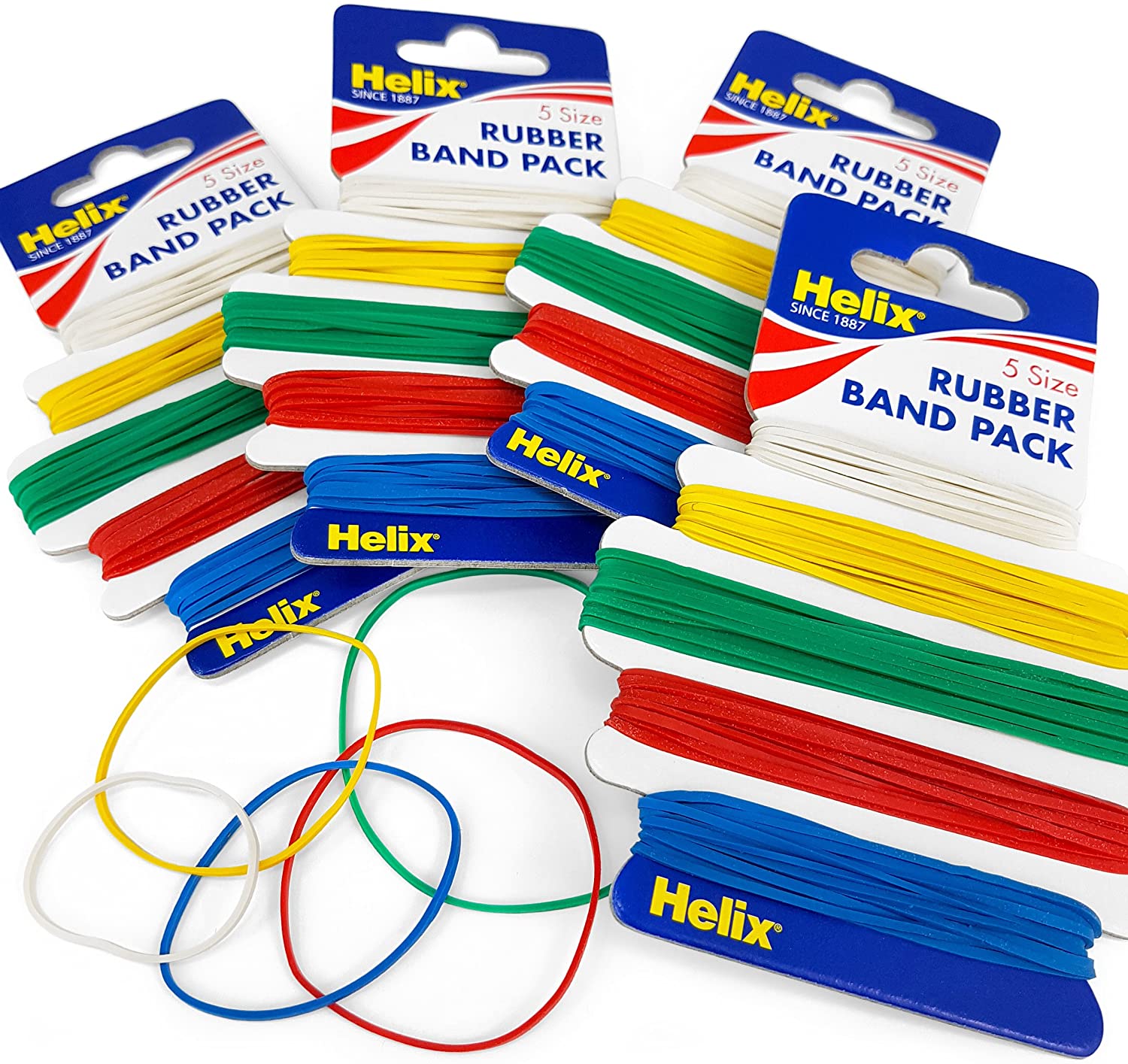 Helix – 300 Assorted Elastic Rubber Bands – 5 Colour Coded Sizes – Pack ...