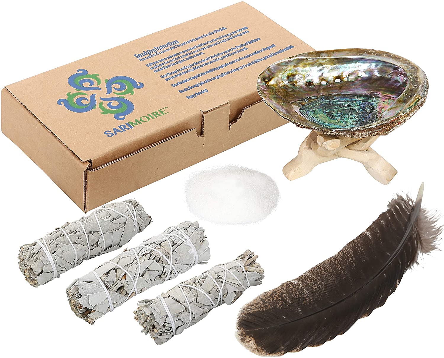 Sarimoire Sage Smudge Kit – White Sage Smudge Sticks – 4in ~ Abalone ...