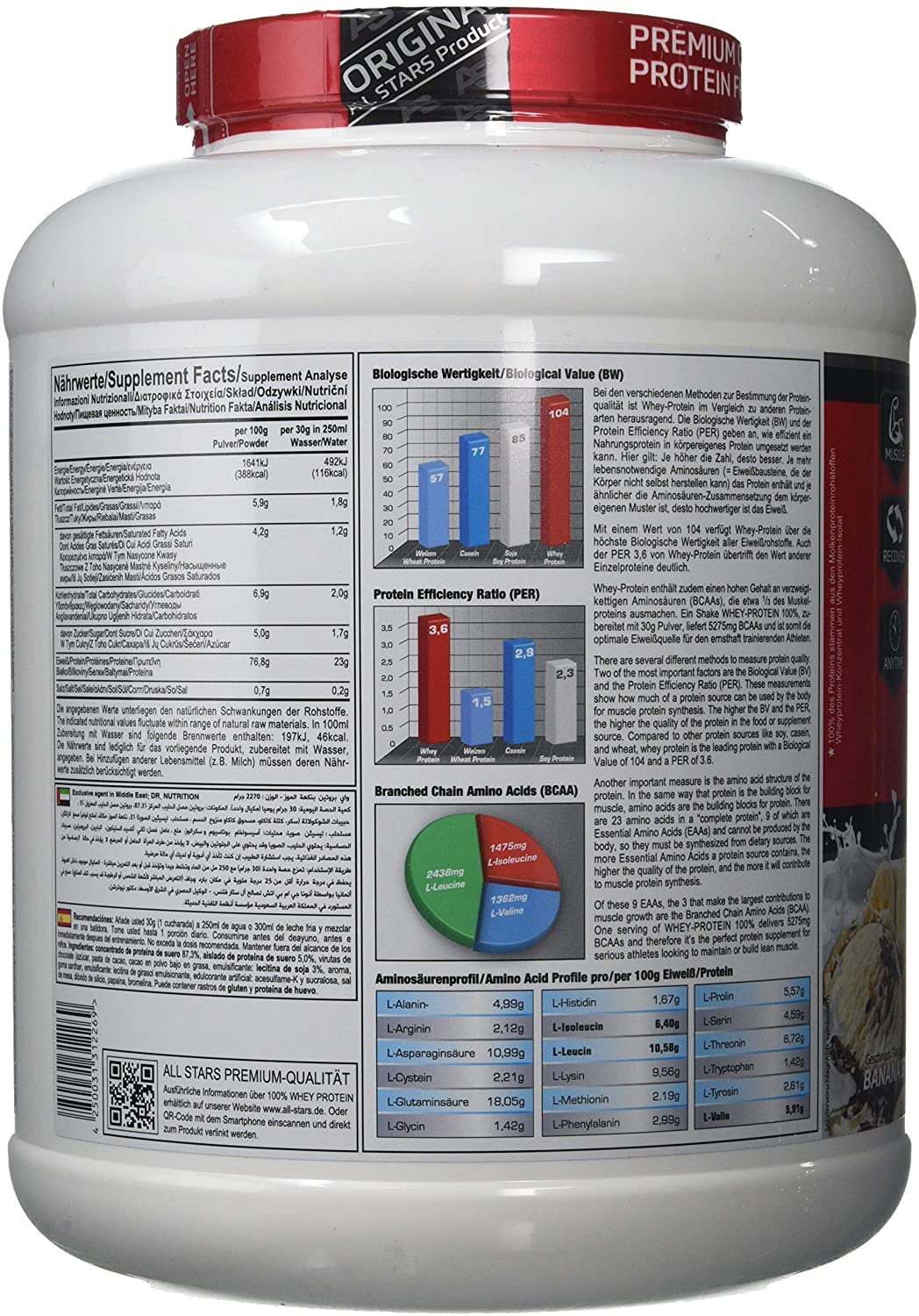 All Stars 100% Whey Protein, Banana-Split, 1 X 2270 g - BigaMart