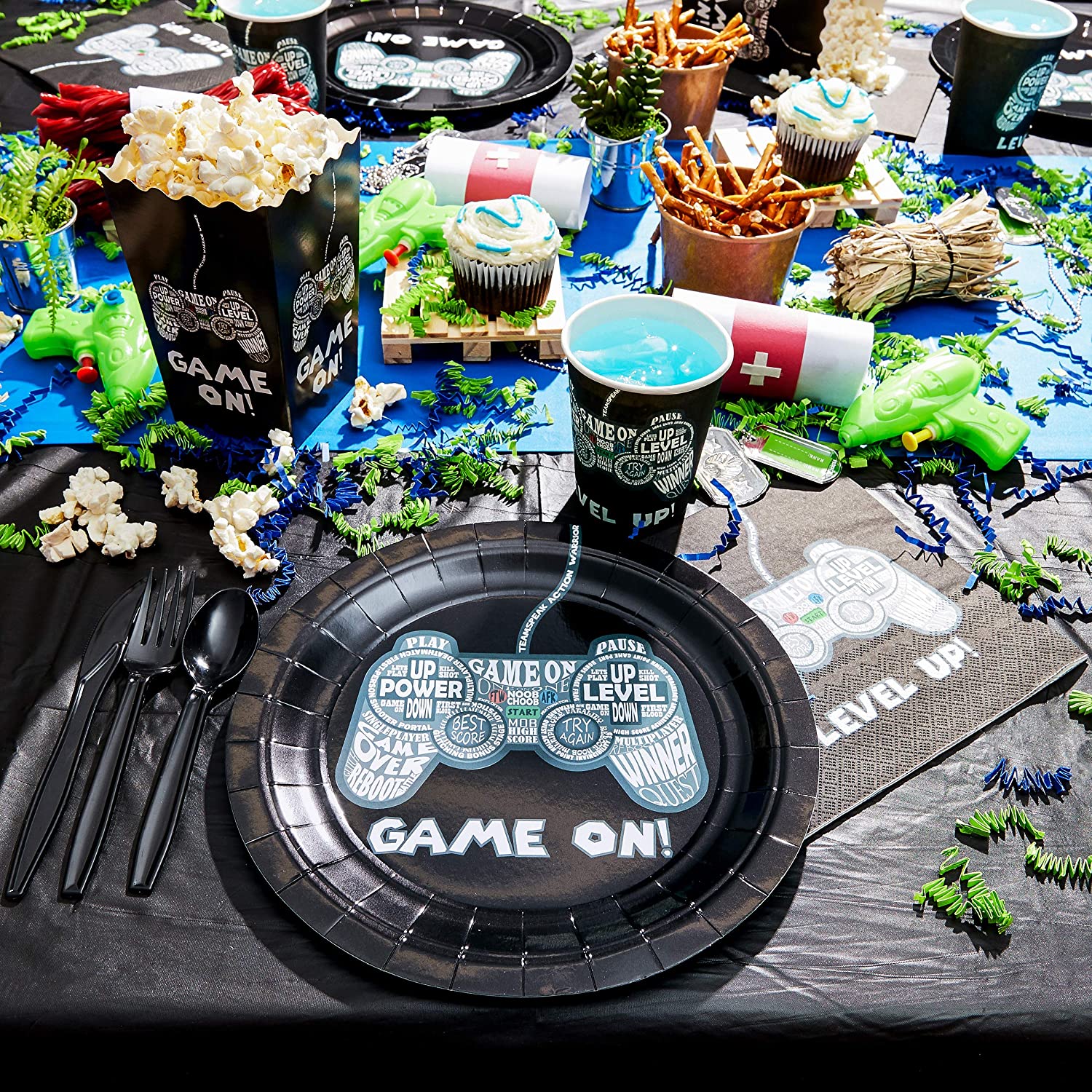 Disposable Dinnerware Set – Serves 24 – Video Game Theme Party Pack ...