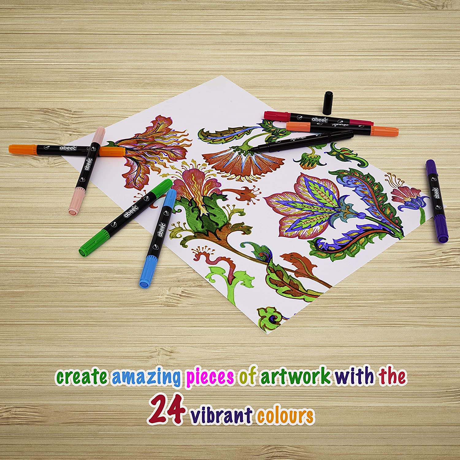 abeec 24 Felt Tip Pens – 24 x Dual Tip Felt Tips in Assorted Colours ...
