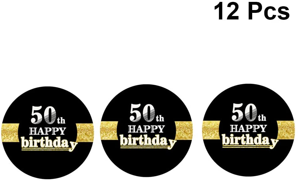 Amosfun Happy 50th Birthday Stickers Black and Gold 50th Birthday Party ...