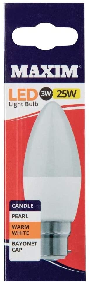 Maxim LED Candle Bayonet Cap (BC) Bulbs, B22, 3 W, Warm White – BigaMart