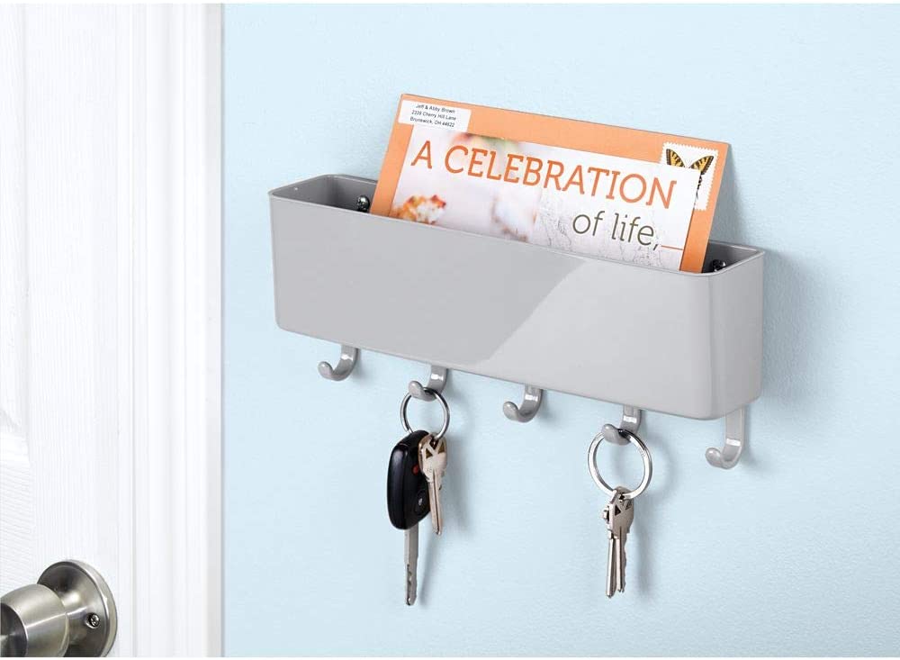 mDesign Key Organiser with Plastic Shelf – Modern Letter Tray with Key ...