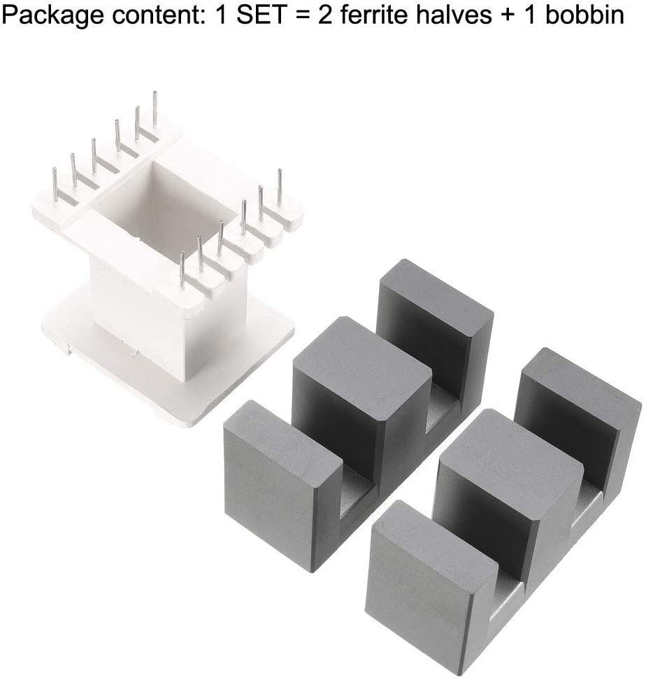 sourcing map EE65B 6 with 6pin Transformer Bobbin PC40 Ferrite Core Vertical 2 Ferrite Halves ...